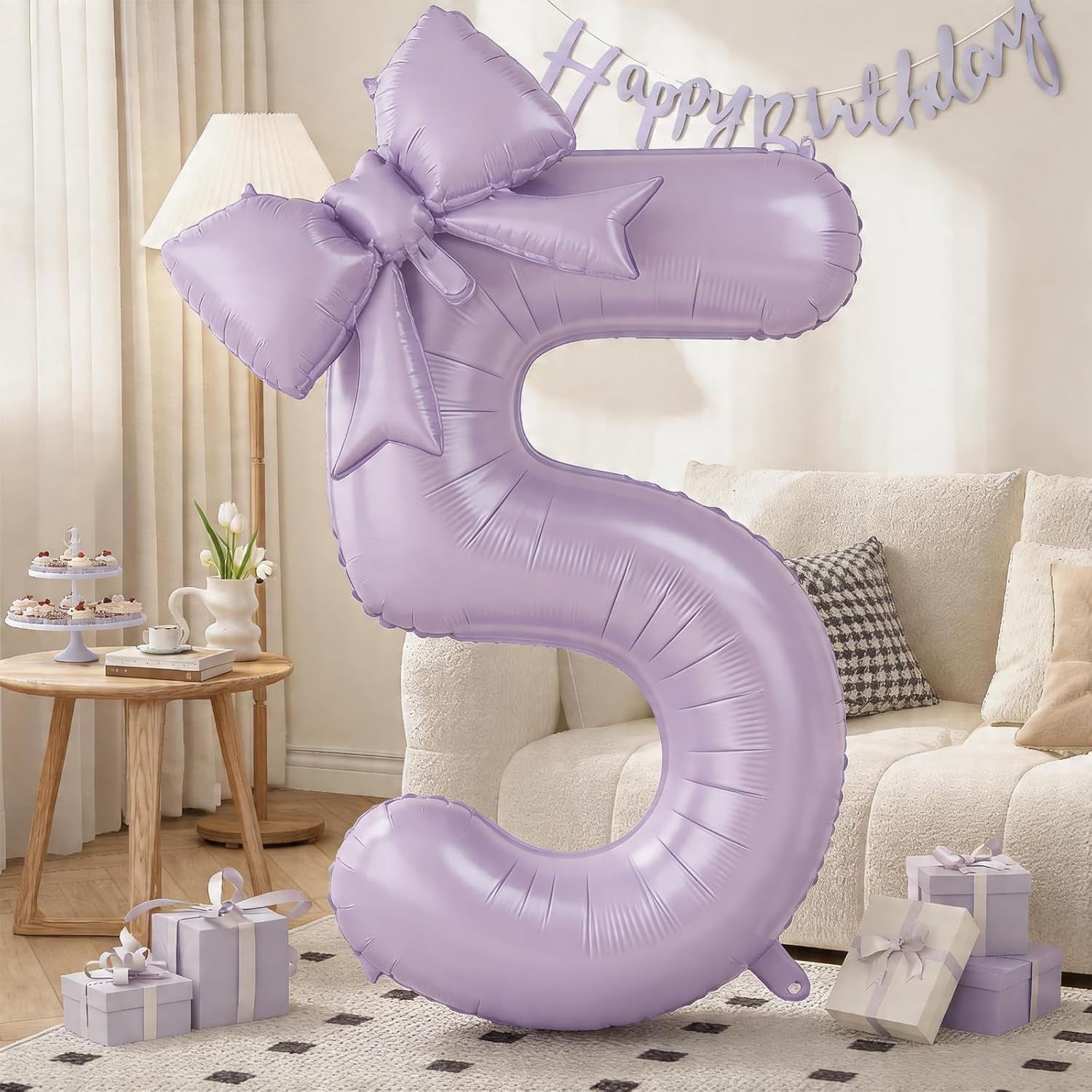 C 40In Light Purple Number 5 with Bow Balloon, Giant Self Inflating ...