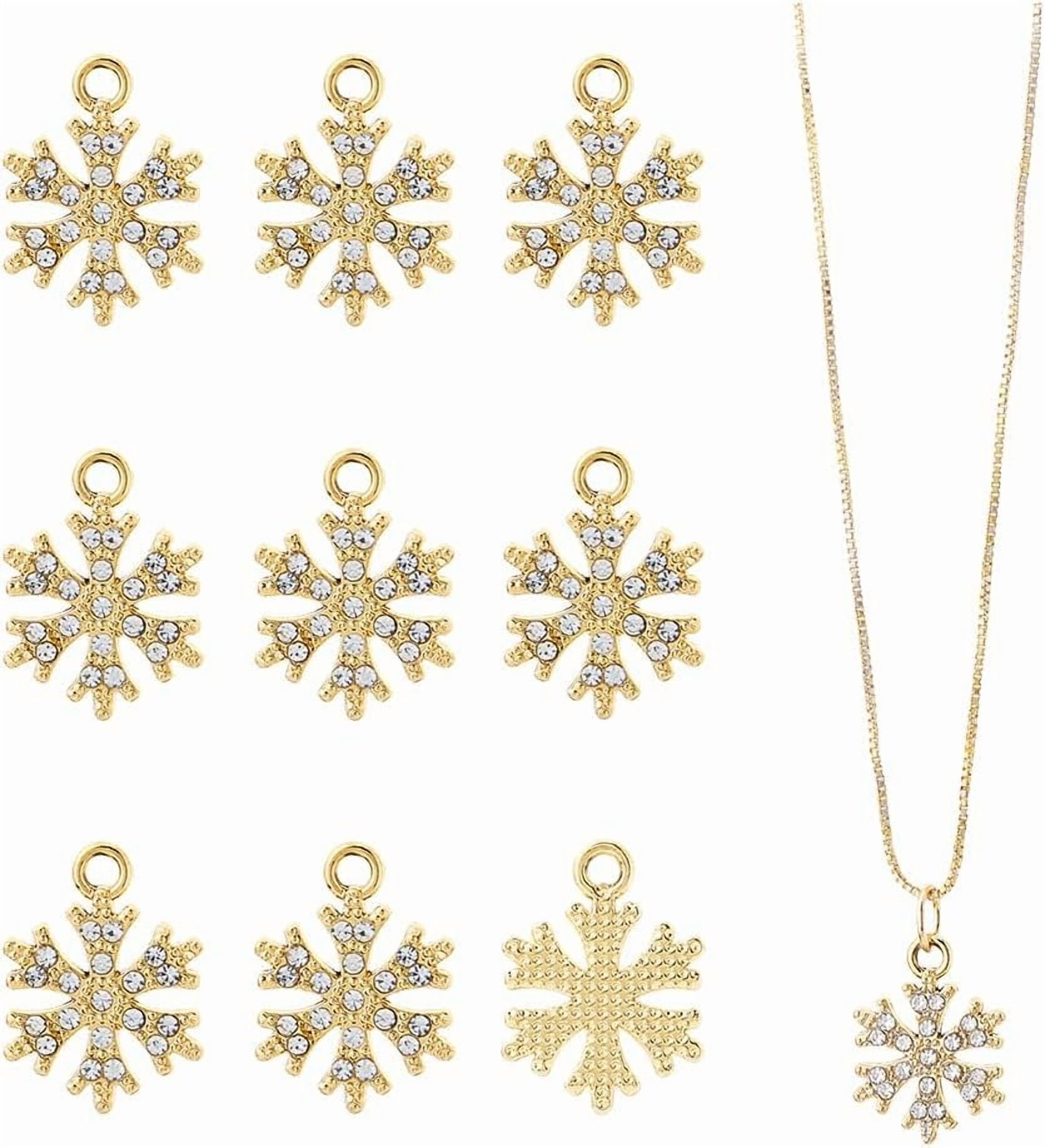 C 40Pcs Rhinestone Snowflake Charms Golden Alloy Charms Christmas ...