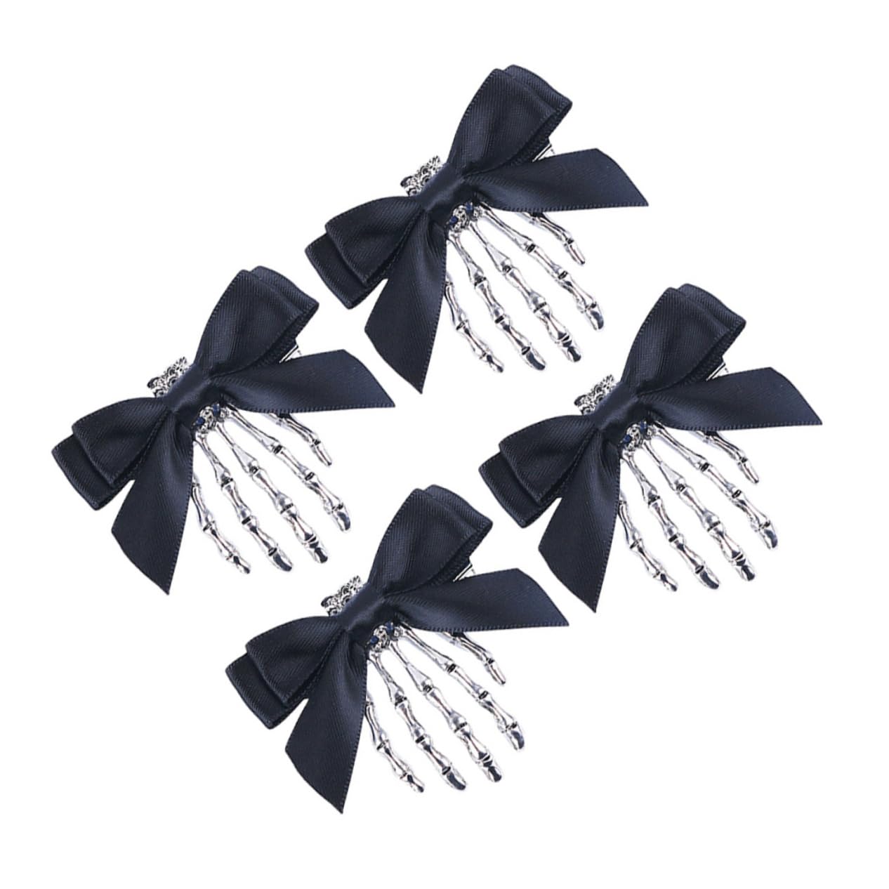 C 4pcs Halloween Skeleton Hand Hair Clips Black Bowknot Barrettes ...
