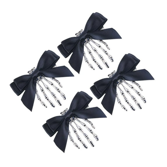 C 4pcs Halloween Skeleton Hand Hair Clips Black Bowknot Barrettes ...
