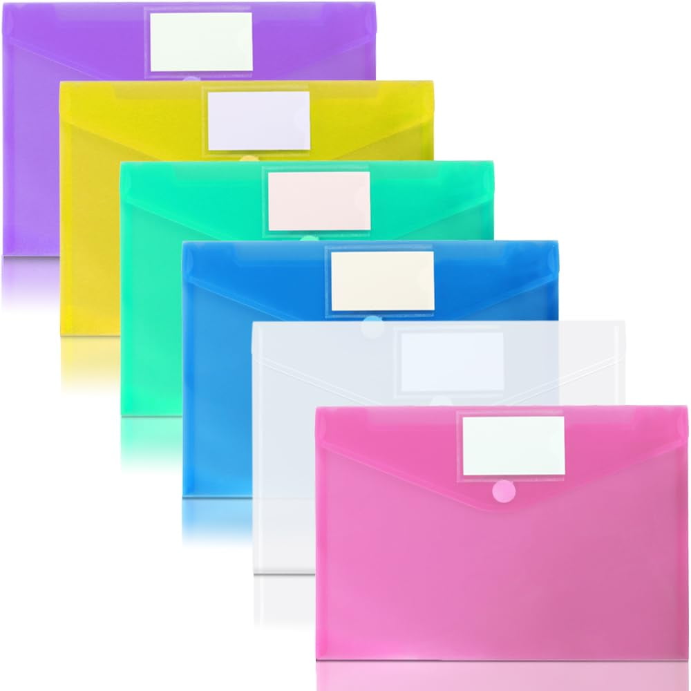 C 6 Pack Plastic Poly Filing Envelopes, Clear Document Folders US ...