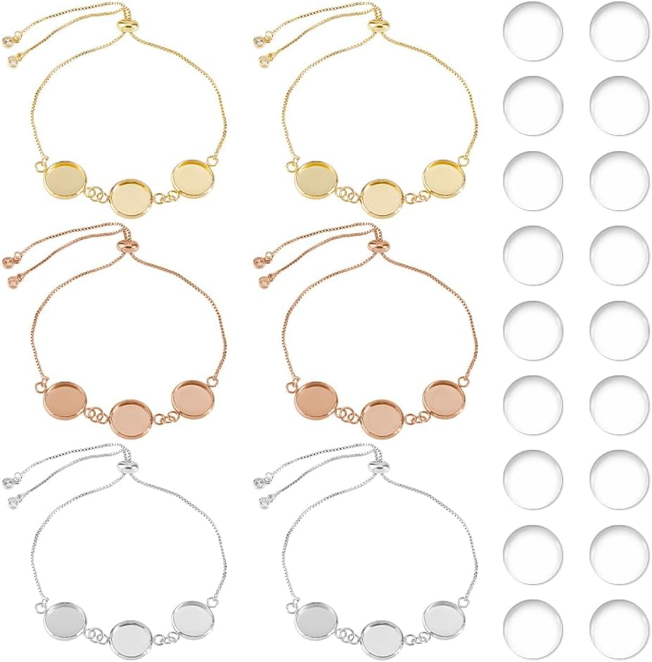 C 6 Sets 3 Colors Bracelet Bezel Settings DIY Blank Bracelet Making Kit ...