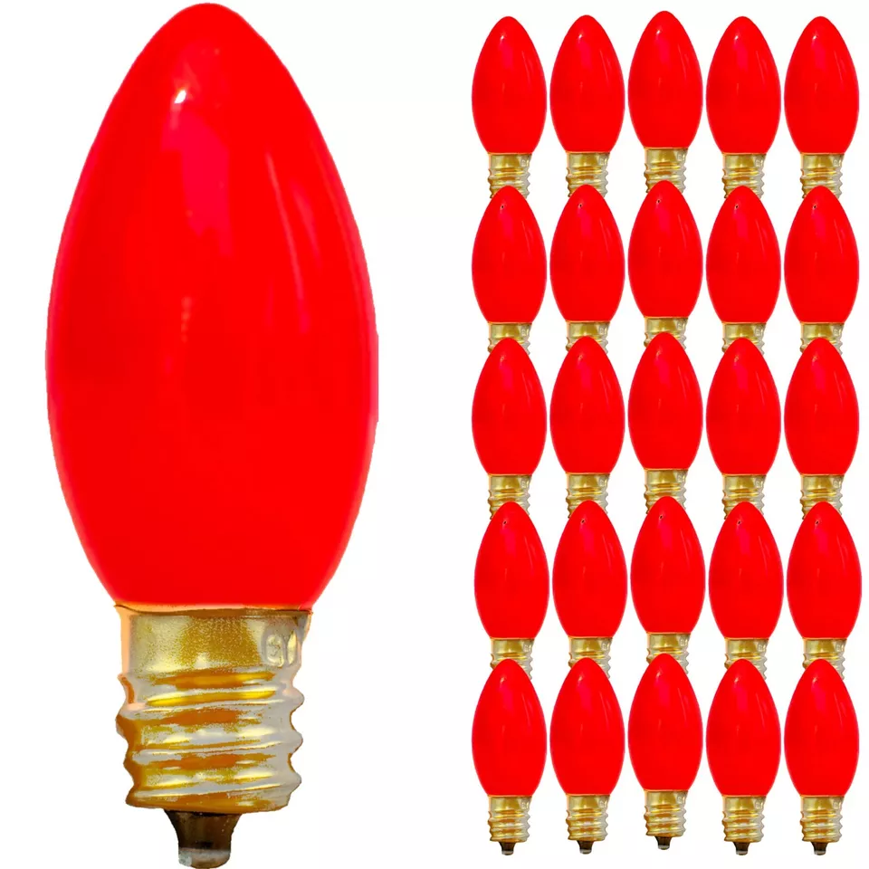 C-7 SOLID RED LIGHT BULBS - BRAND NEW 1 BOX OF 25 C7 RED STEADY CERAMIC ...