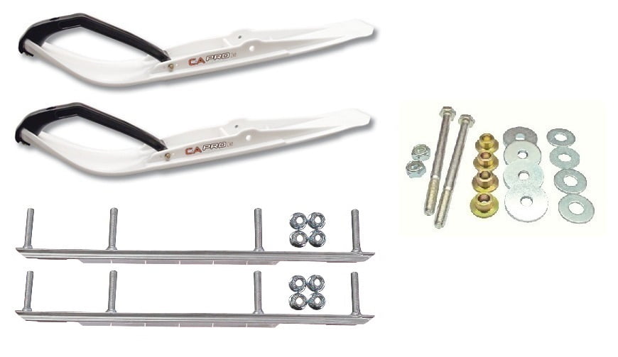 C&A Pro White Razor Snowmobile Skis w/ 9" Shaper Bars Complete Kit Ski ...
