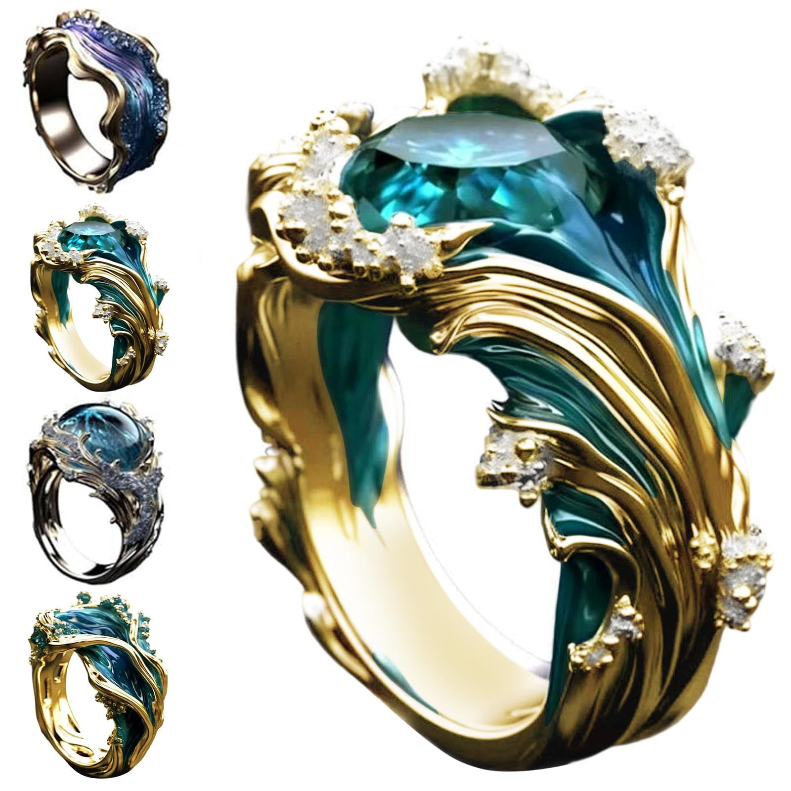 C Adjustable Open Ring With Ocean-Inspired Resin Design For Everyday ...