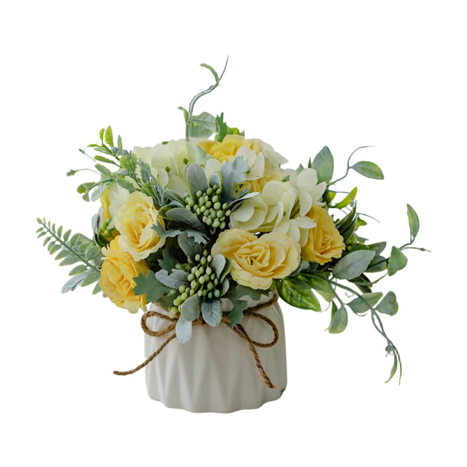 C Artificial Hydrangea Flower Bouquet In Ceramic Vase Fake Silk Floral Arrangement For Home ...