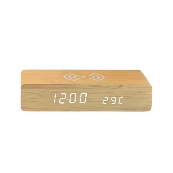 C Bamboo Led Mirror Clock With Wireless Charging Digital Alarm Clock ...