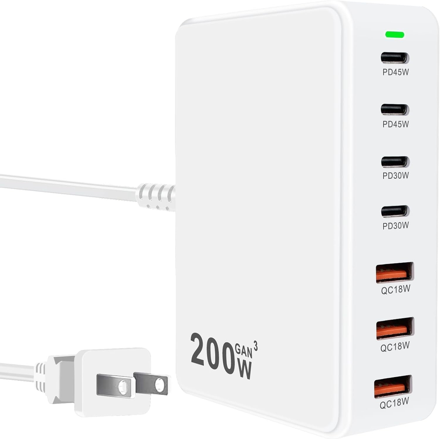 C Block 200W 7 Port GaN Block Station, Multiport PD QC3.0 Brick Hub ...