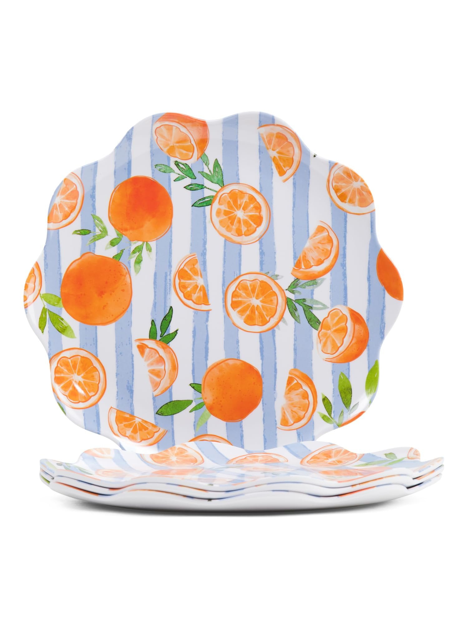 C&C California Melamine Dinner Plates, Orange Citrus Pattern, Blue ...