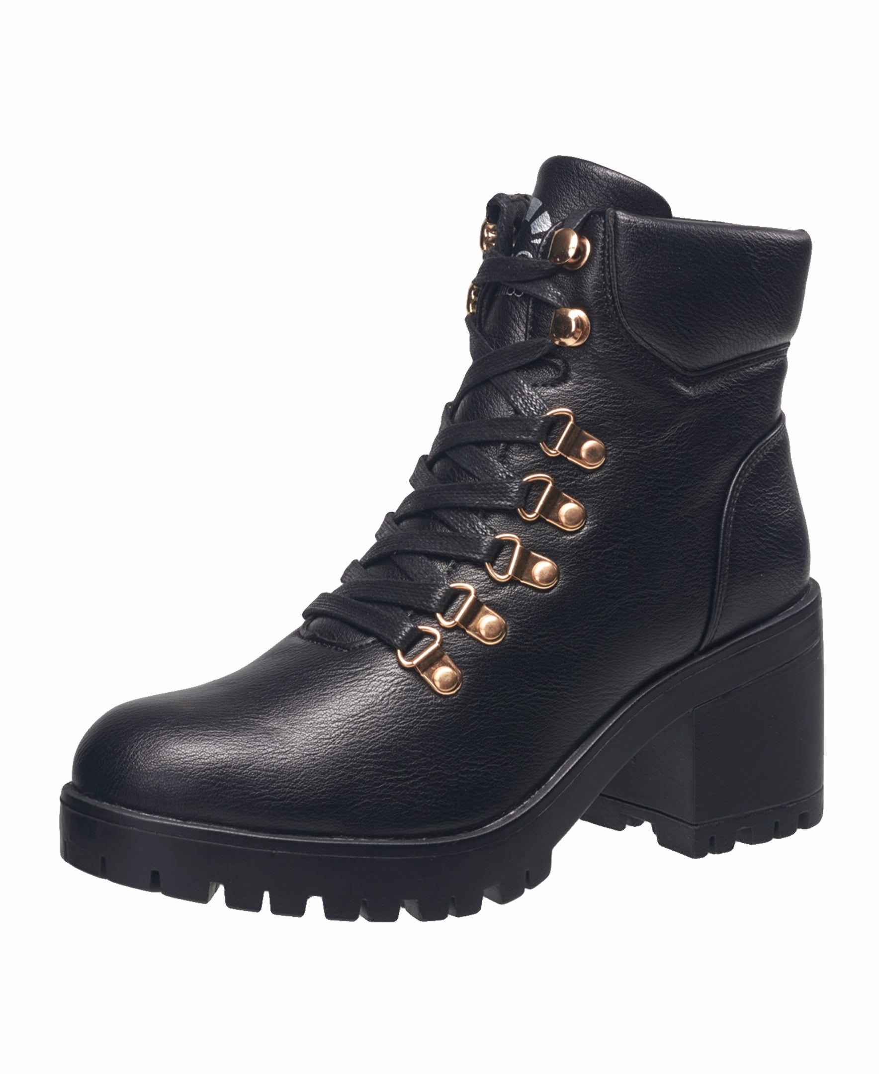 C&C California Women's Pixie Heeled Lug Sole Combat Boots in Black Size ...