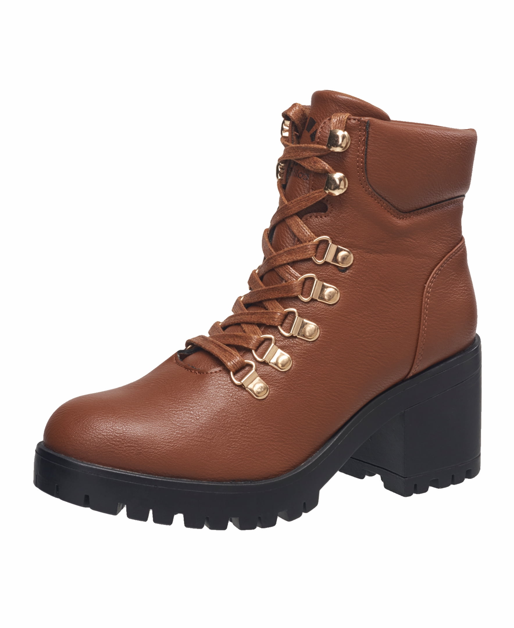C&C California Women's Pixie Heeled Lug Sole Combat Boots in Cognac ...