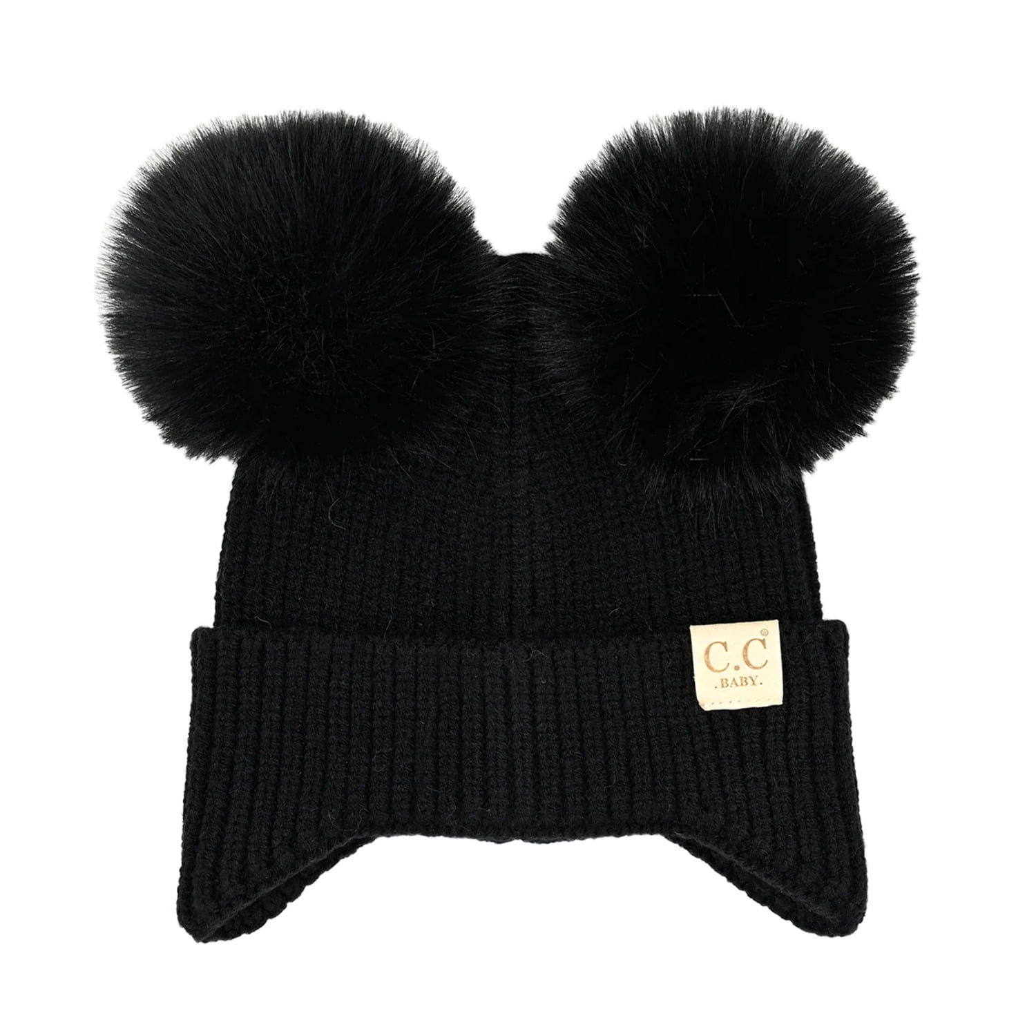 C.C Exclusives Toasty and Warm Ear Flap Double Pom Beanie, Black ...
