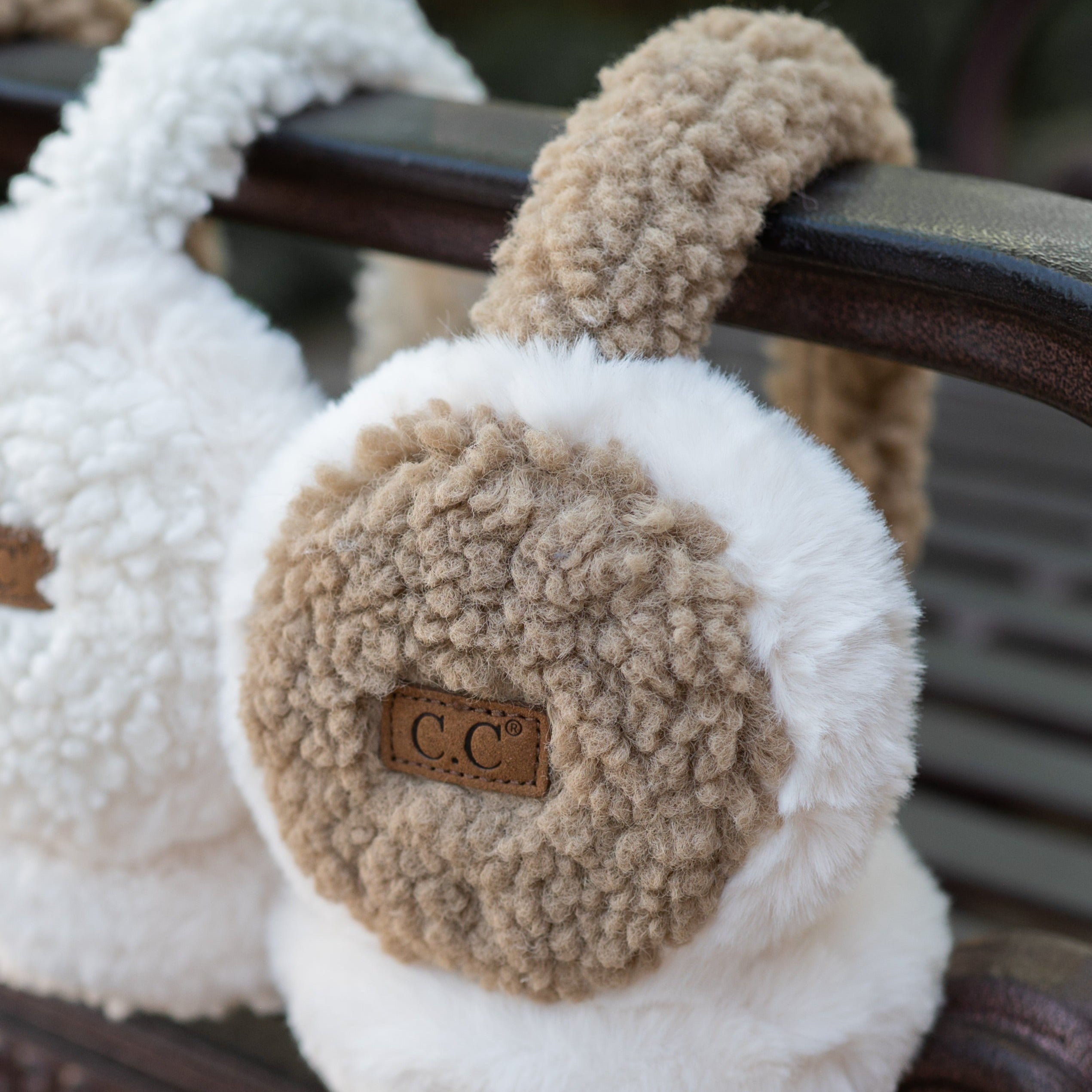 C.C Faux Fur Sherpa Earmuffs Adjustable Ear Covers for Cold Weather ...