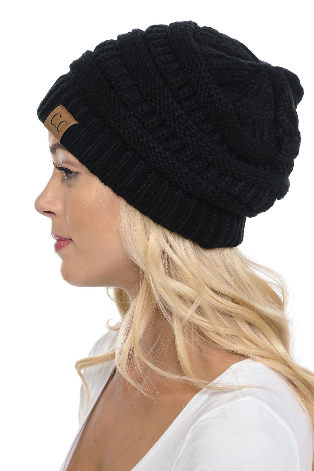 C.C Hat-20A Slouchy Thick Warm Cap Hat Skully Color Cable Knit Beanie ...