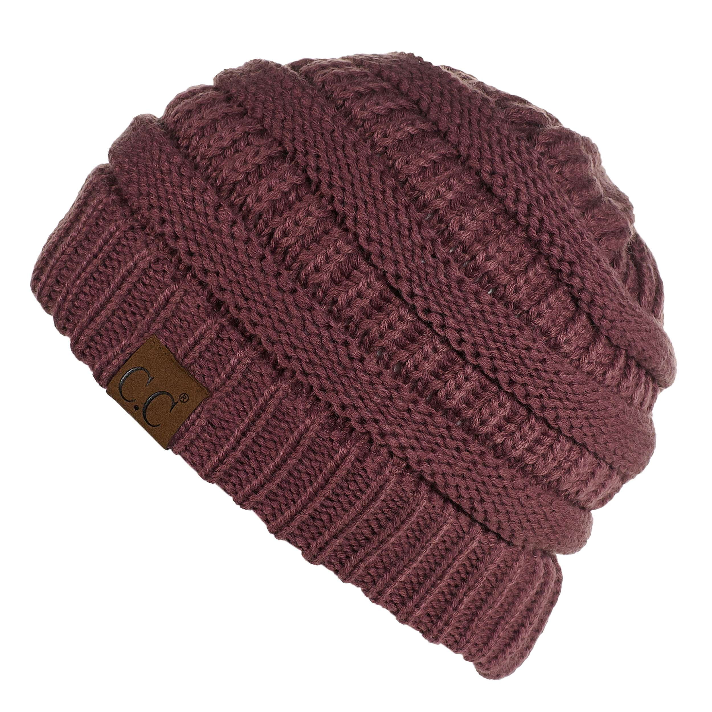 C.C Hat-20A Slouchy Thick Warm Cap Hat Skully Color Cable Knit Beanie ...