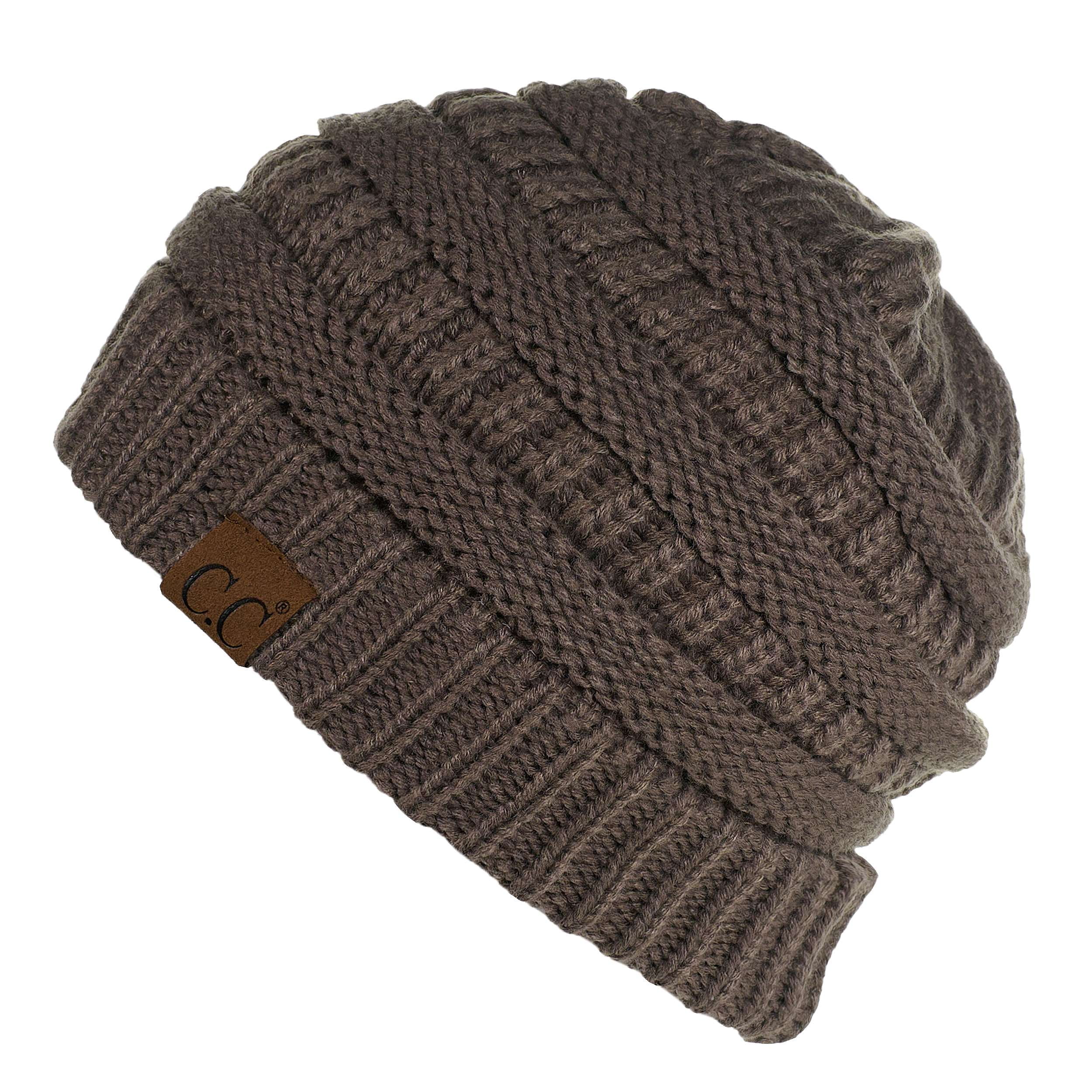 C.C Hat-20A Slouchy Thick Warm Cap Hat Skully Color Cable Knit Beanie ...