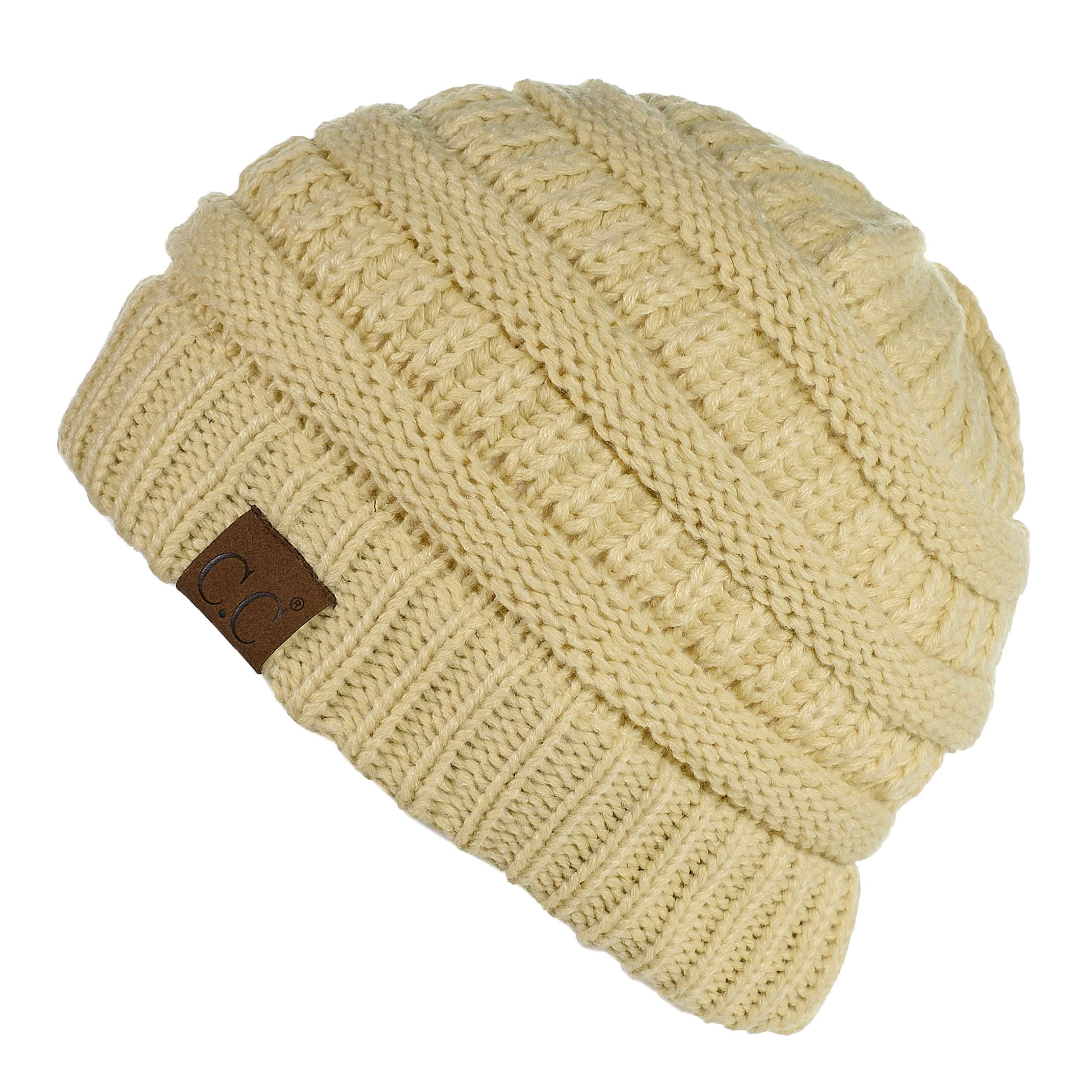 C.C Hat-20A Slouchy Thick Warm Cap Hat Skully Color Cable Knit Beanie ...