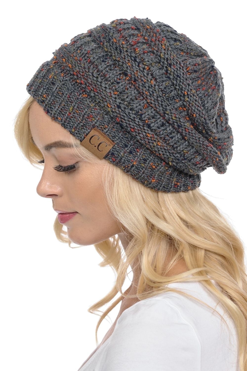 C.C Hat-33 Slouchy Thick Warm Cap Hat Skully Color Cable Knit Beanie ...