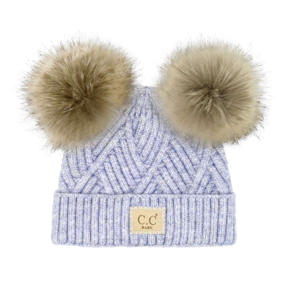 C.C Kids' Babies' Soft Stretch Cable Knit Faux Fur Pom Pom Beanie Hat ...