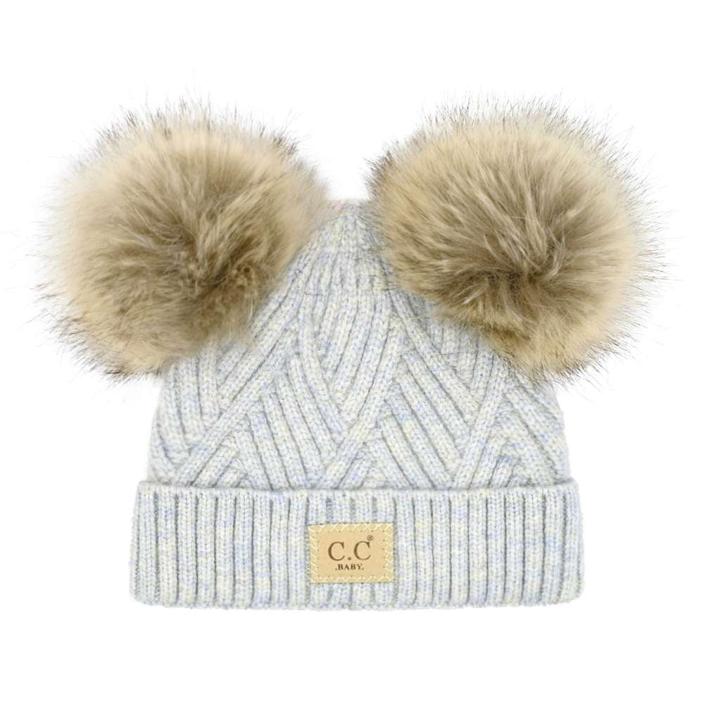 C.C Kids' Babies' Soft Stretch Cable Knit Faux Fur Pom Pom Beanie Hat ...