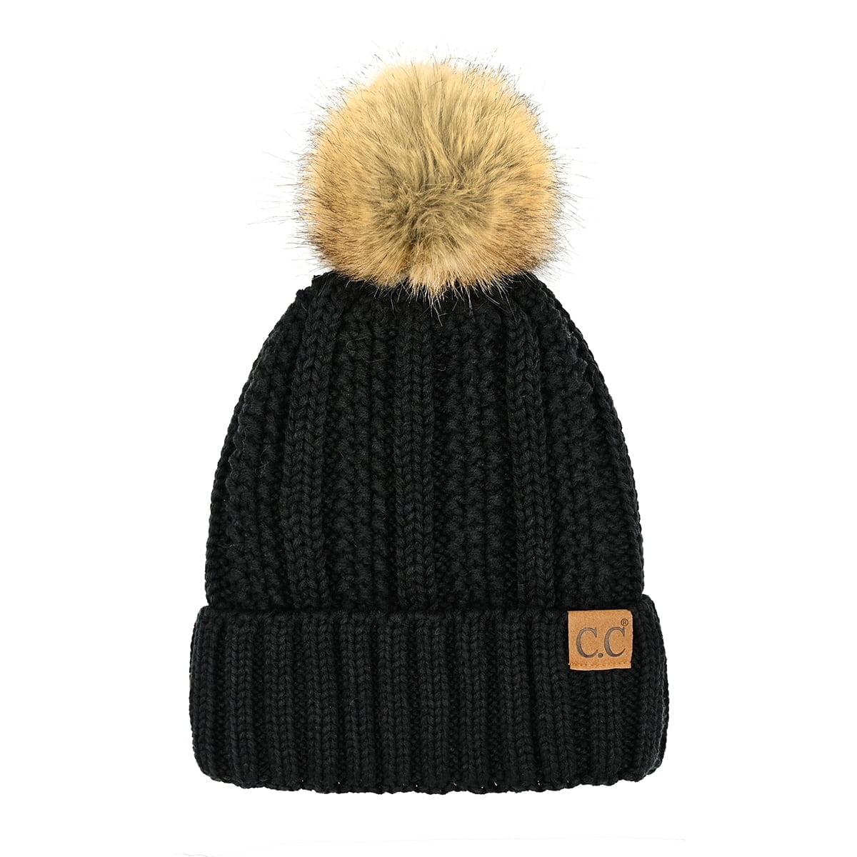 C.C Pom Women’s Winter Hat Skull Cap Chunky Sherpa Fleece Beanie Knit ...