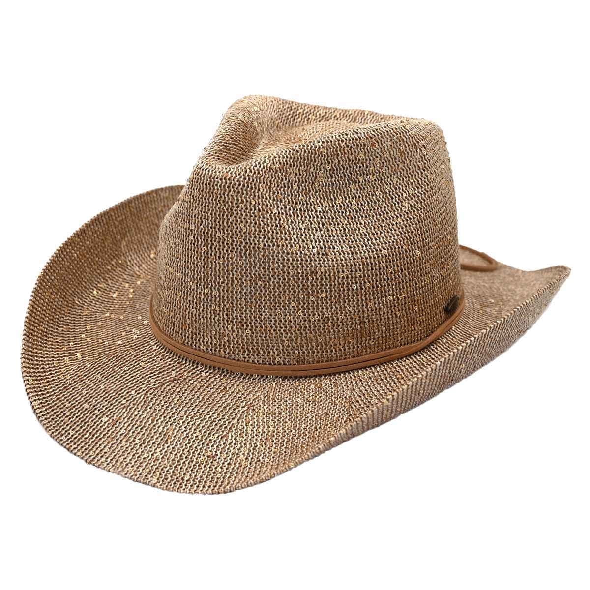 C.C Sparkly Sequin Cowboy Hat with Suede String Trim, Beige - Walmart.com