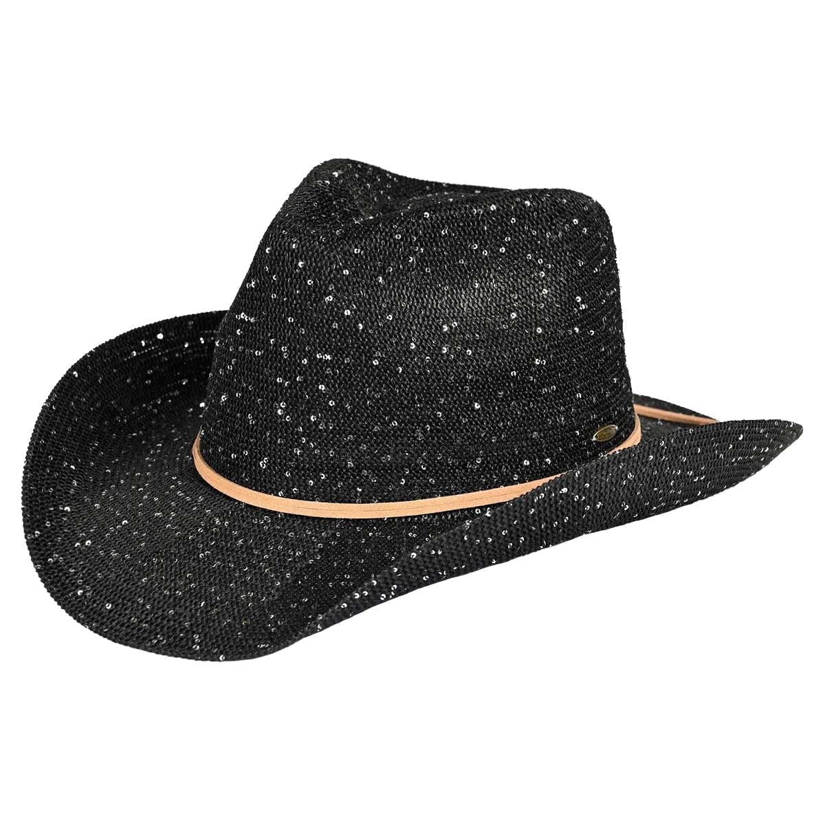 C.C Sparkly Sequin Cowboy Hat with Suede String Trim, Black - Walmart.com