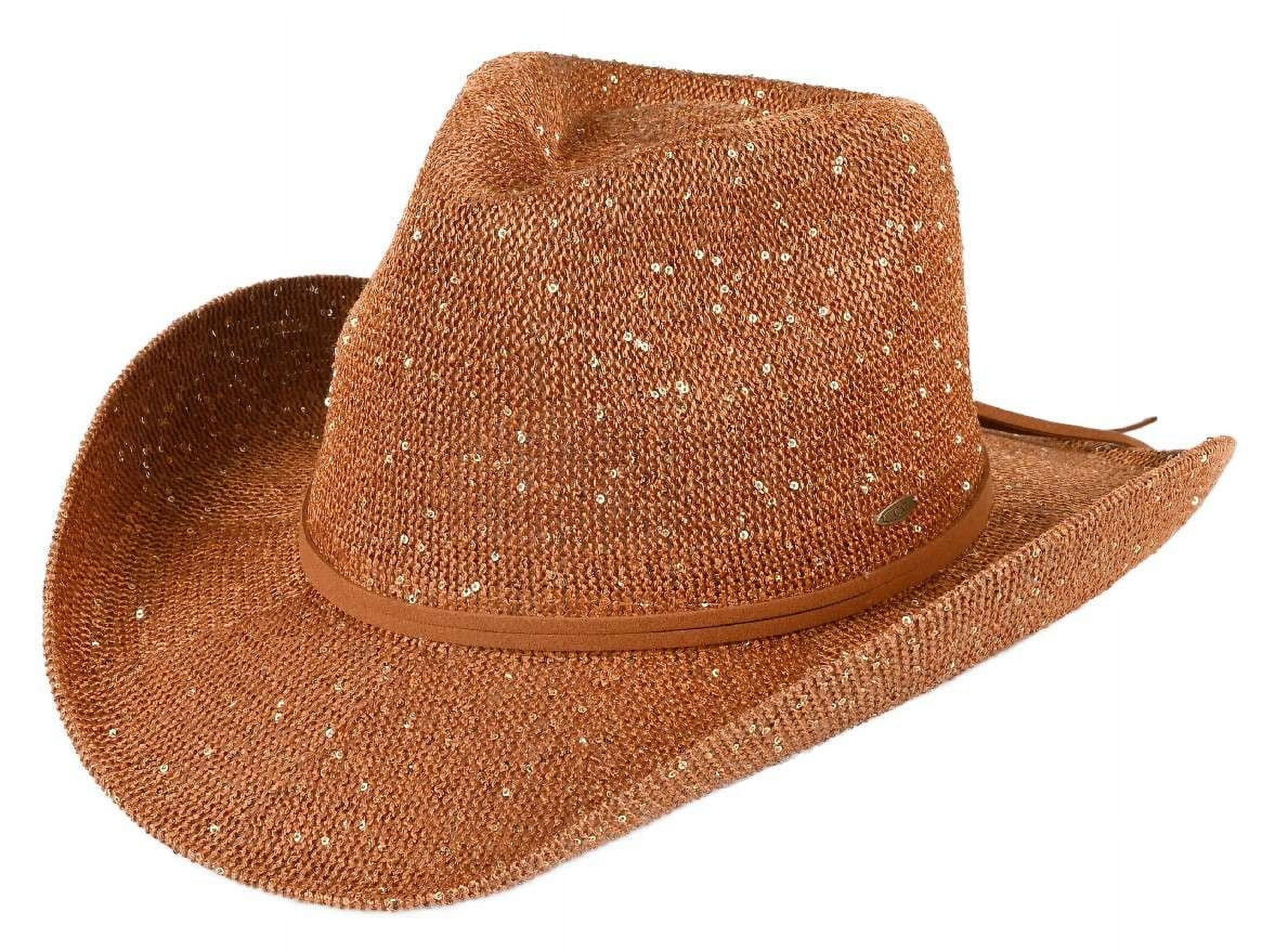 C.C Sparkly Sequin Cowboy Hat with Suede String Trim, Burnt Orange ...