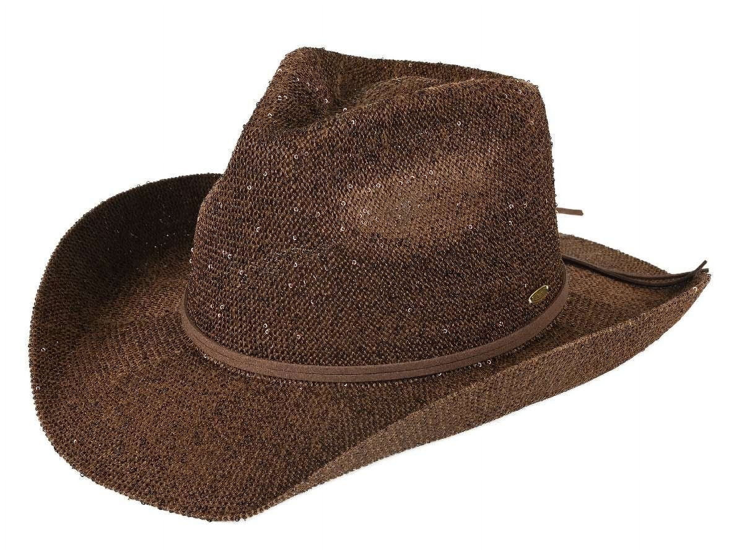 C.C Sparkly Sequin Cowboy Hat with Suede String Trim, Chocolate ...