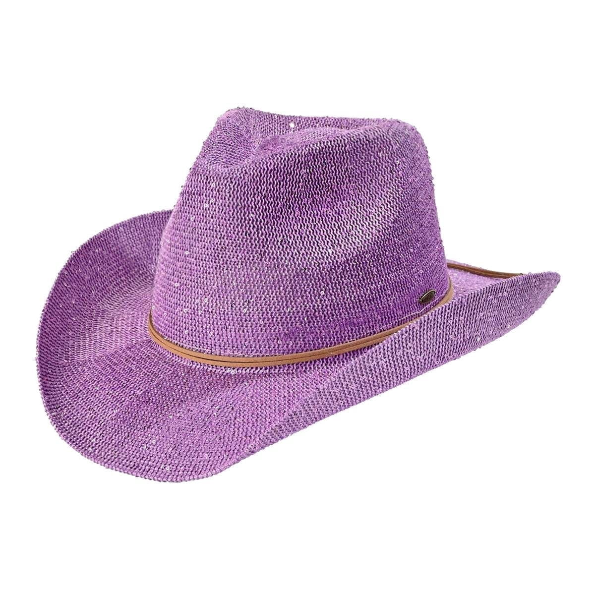 C.C Sparkly Sequin Cowboy Hat with Suede String Trim, Lavender ...