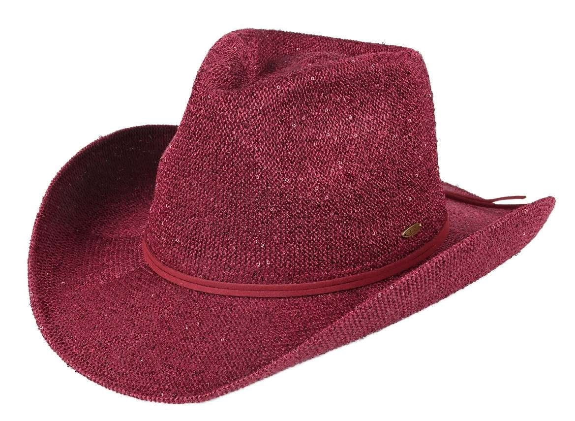 C.C Sparkly Sequin Cowboy Hat with Suede String Trim, Maroon - Walmart.com