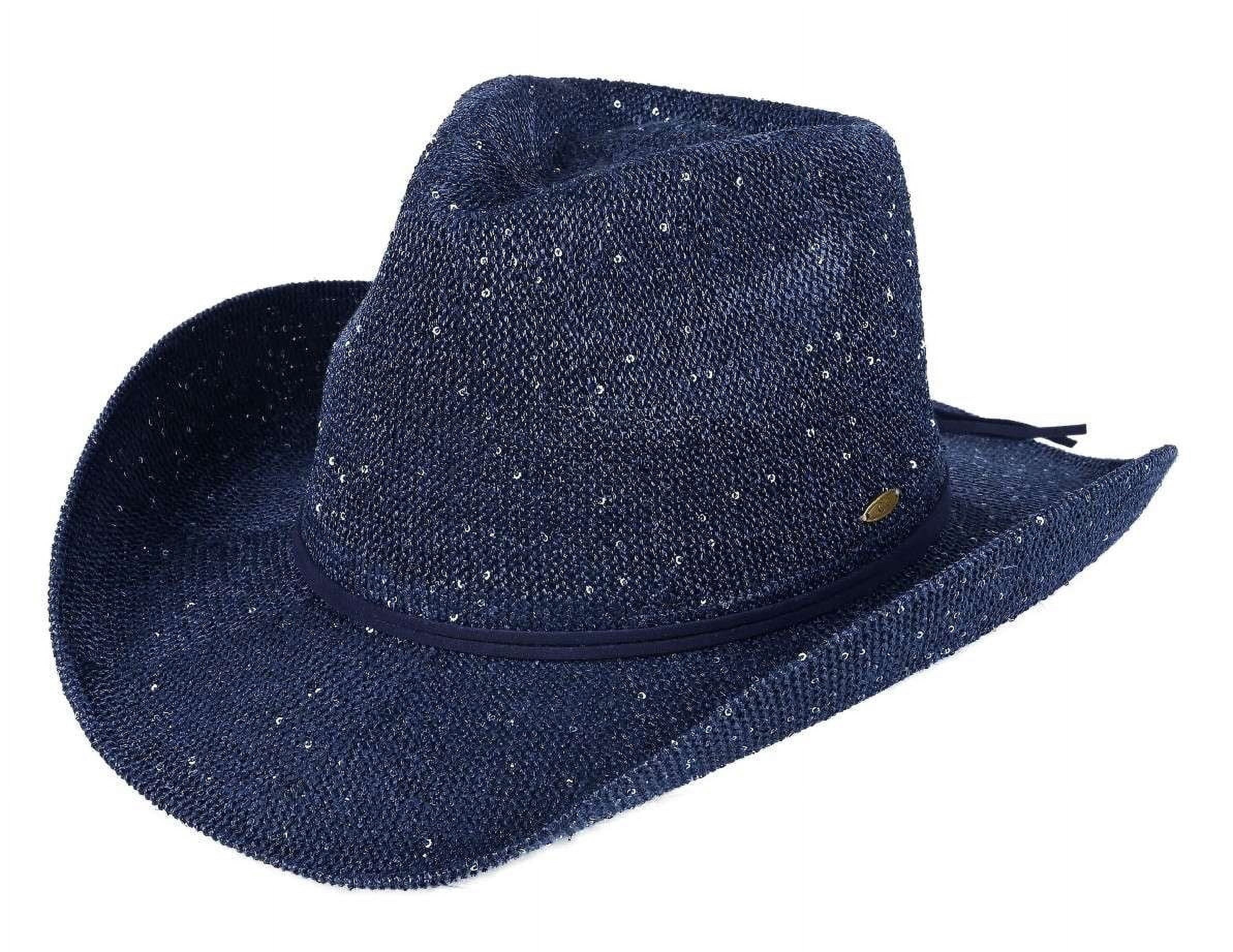 C.C Sparkly Sequin Cowboy Hat with Suede String Trim, Navy - Walmart.com