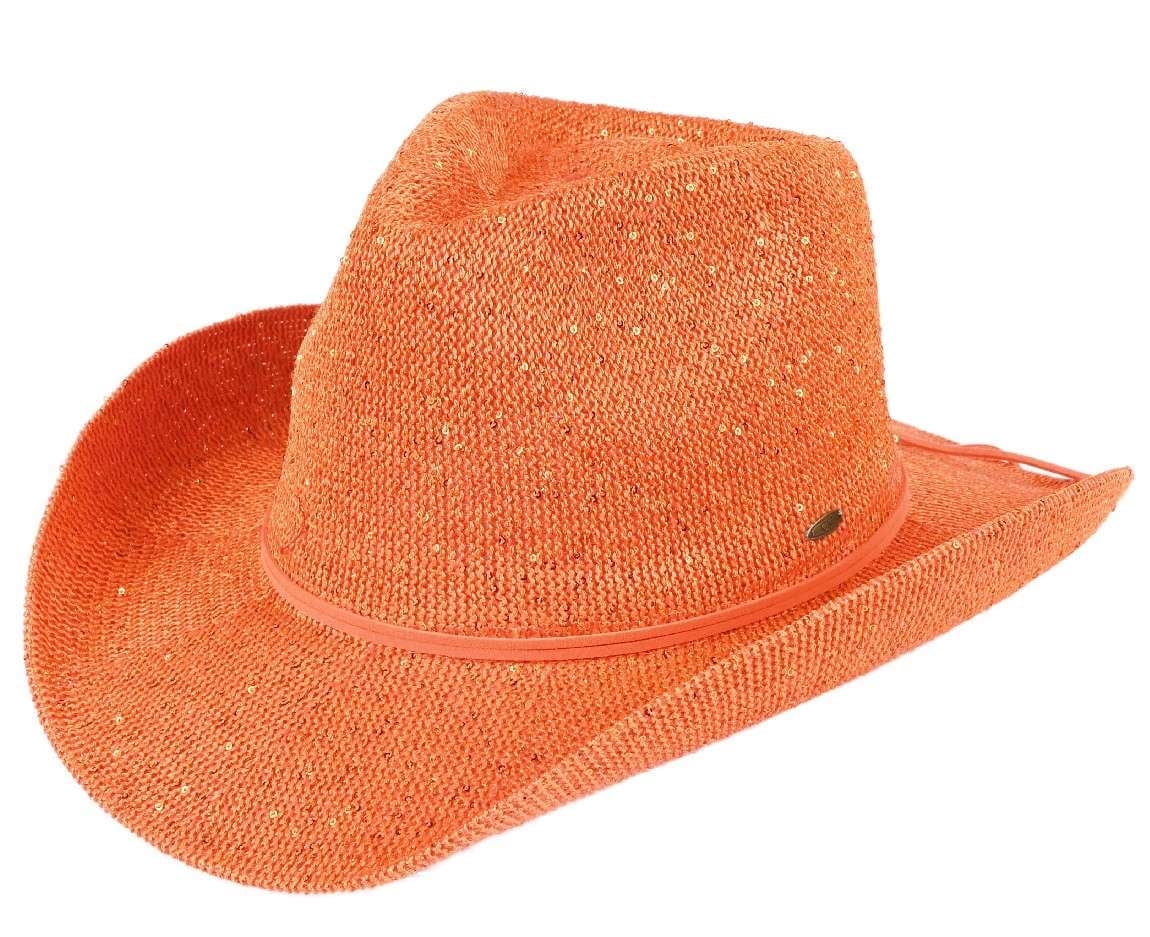 C.C Sparkly Sequin Cowboy Hat with Suede String Trim, Orange - Walmart.com