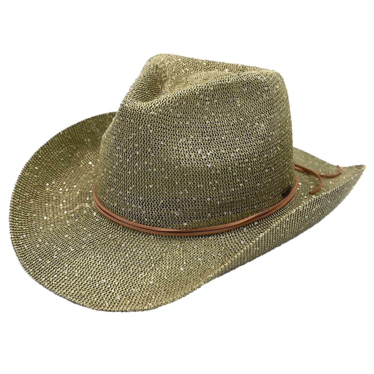 C.C Sparkly Sequin Cowboy Hat with Suede String Trim, Sage - Walmart.com