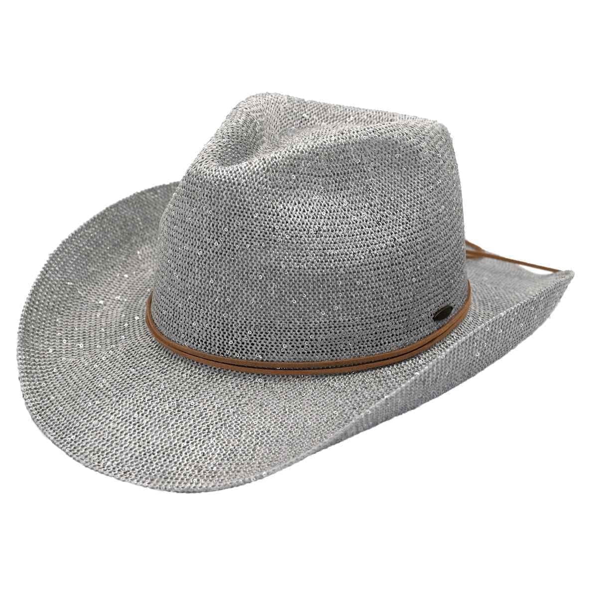 C.C Sparkly Sequin Cowboy Hat with Suede String Trim, Silver - Walmart.com