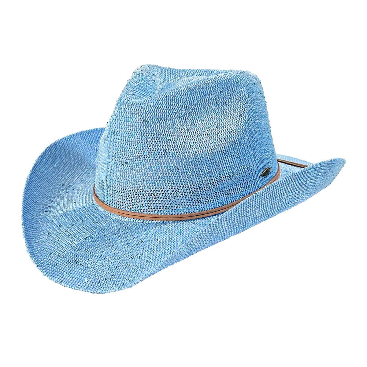 C.C Sparkly Sequin Cowboy Hat with Suede String Trim, Sky Blue ...