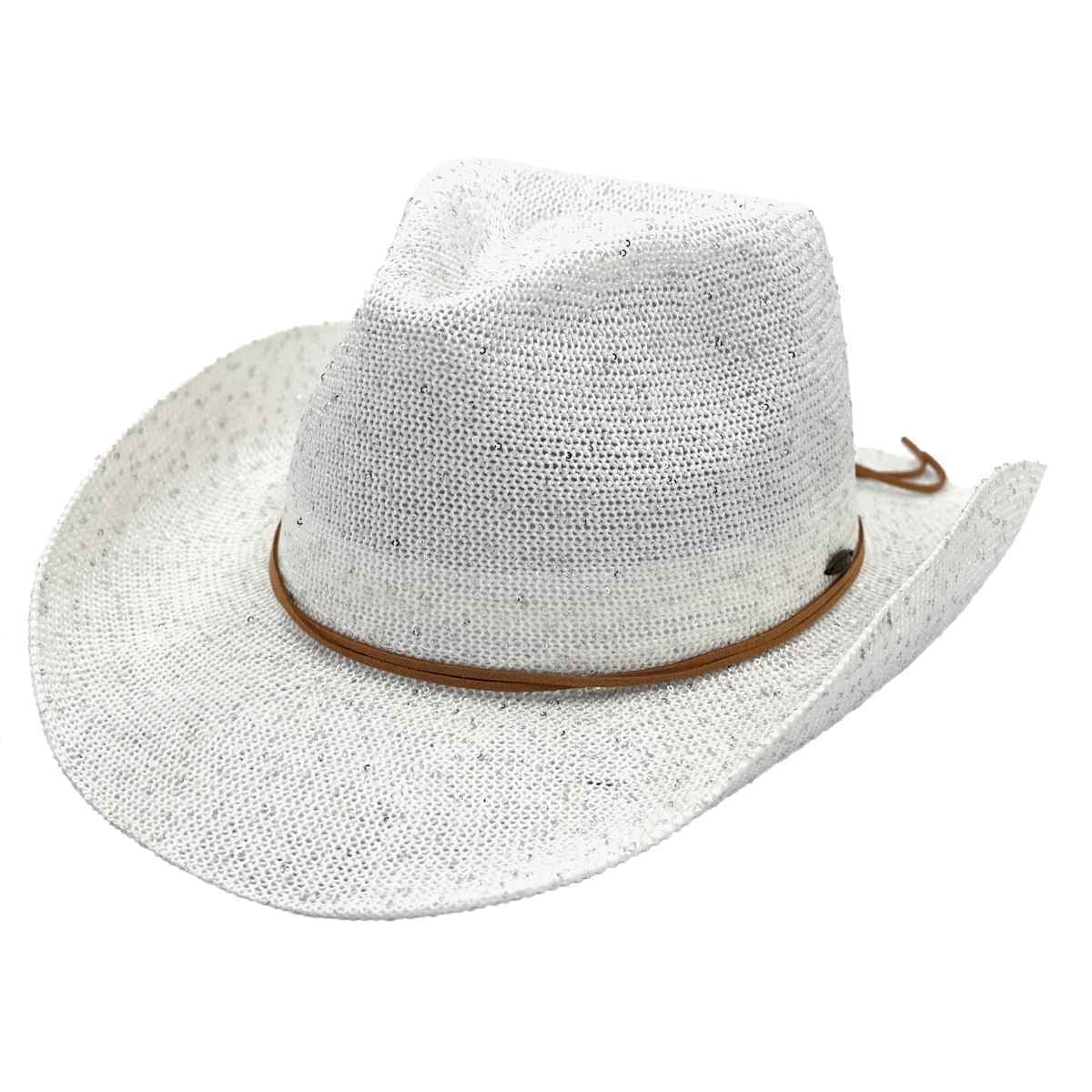 C.C Sparkly Sequin Cowboy Hat with Suede String Trim, White - Walmart.com