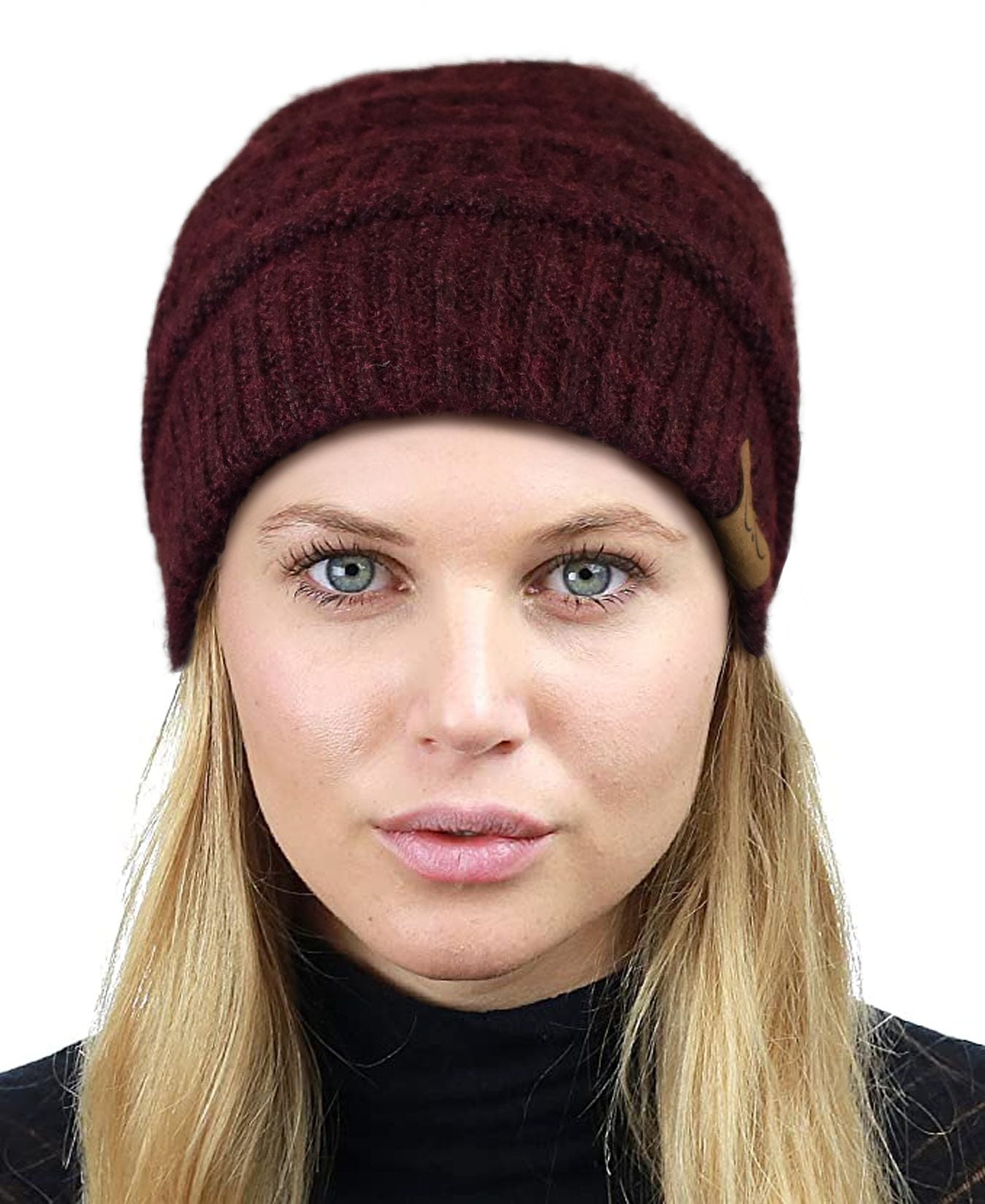 C.C Unisex Chunky Soft Stretch Cable Knit Warm Fuzzy Lined Skully ...