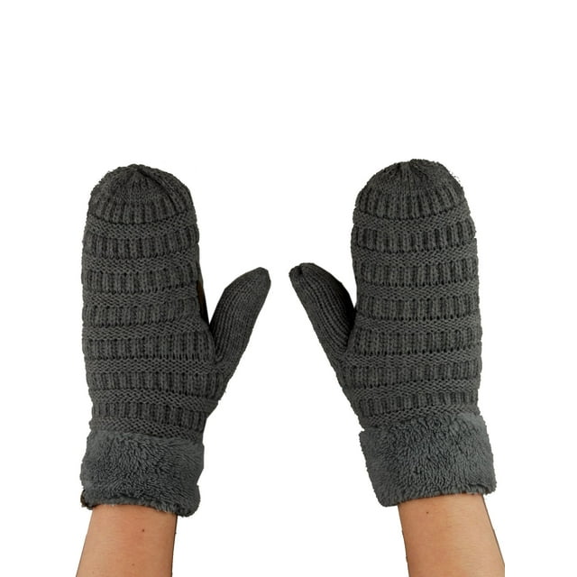 C.C Unisex Winter Warm Inner Fuzzy Lined Anti-Slip Cuff Mittens, Dark ...