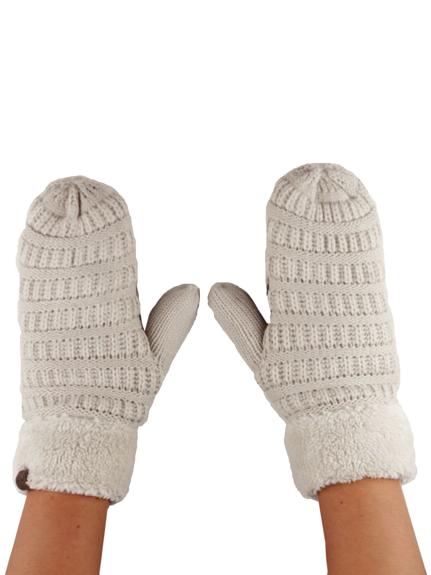 C.C Unisex Winter Warm Inner Fuzzy Lined Anti-Slip Cuff Mittens, Ivory ...