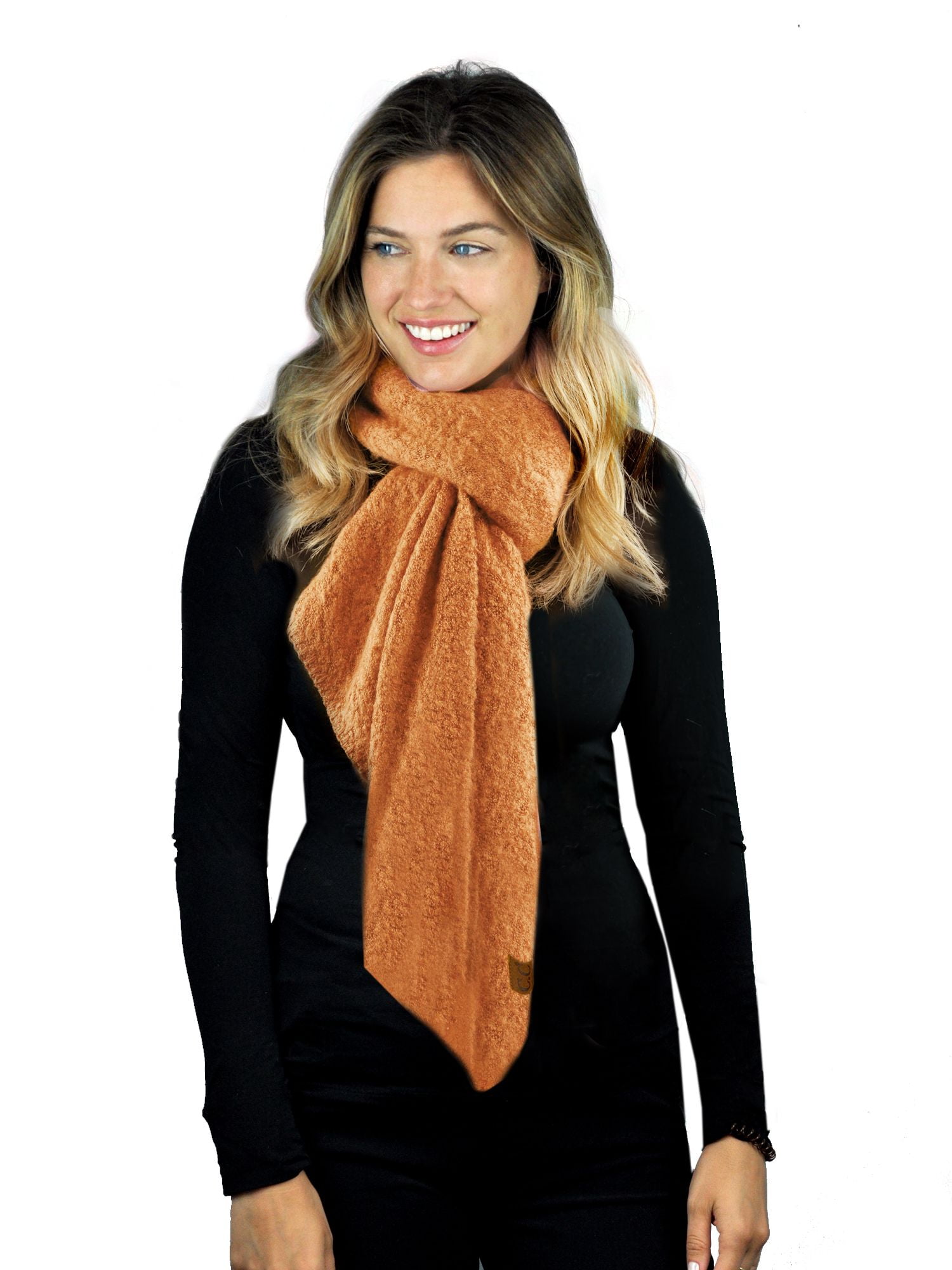 C.C Women's Boucle Knit Bias Cut Whipstitched Edged Long Scarf Wrap ...