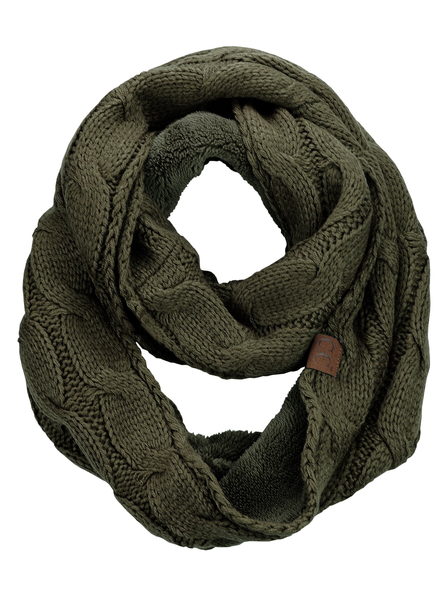 C.C Women's Winter Cable Knit Sherpa Lined Warm Infinity Pullover Scarf ...