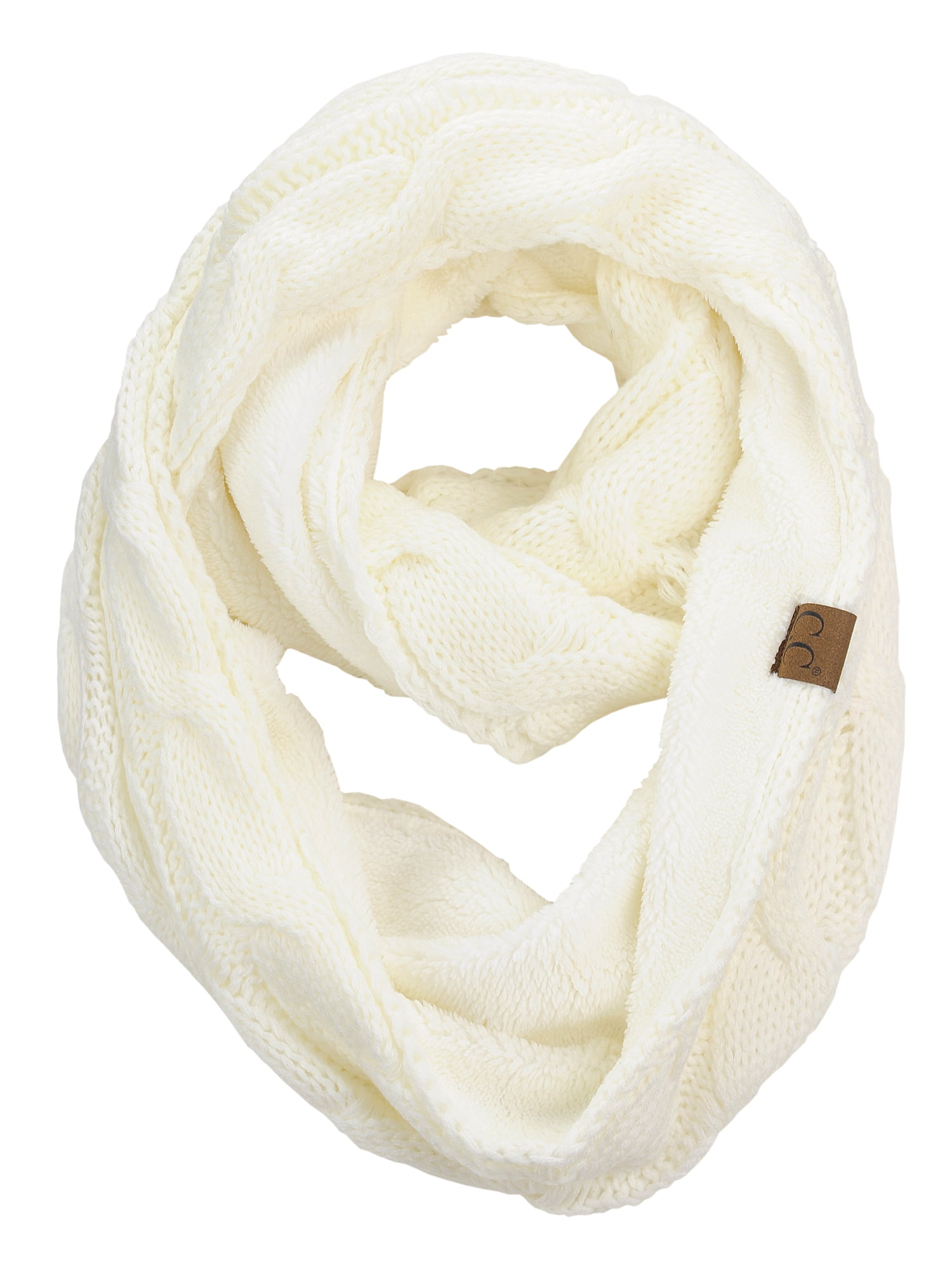 C.C Women's Winter Cable Knit Sherpa Lined Warm Infinity Pullover Scarf ...