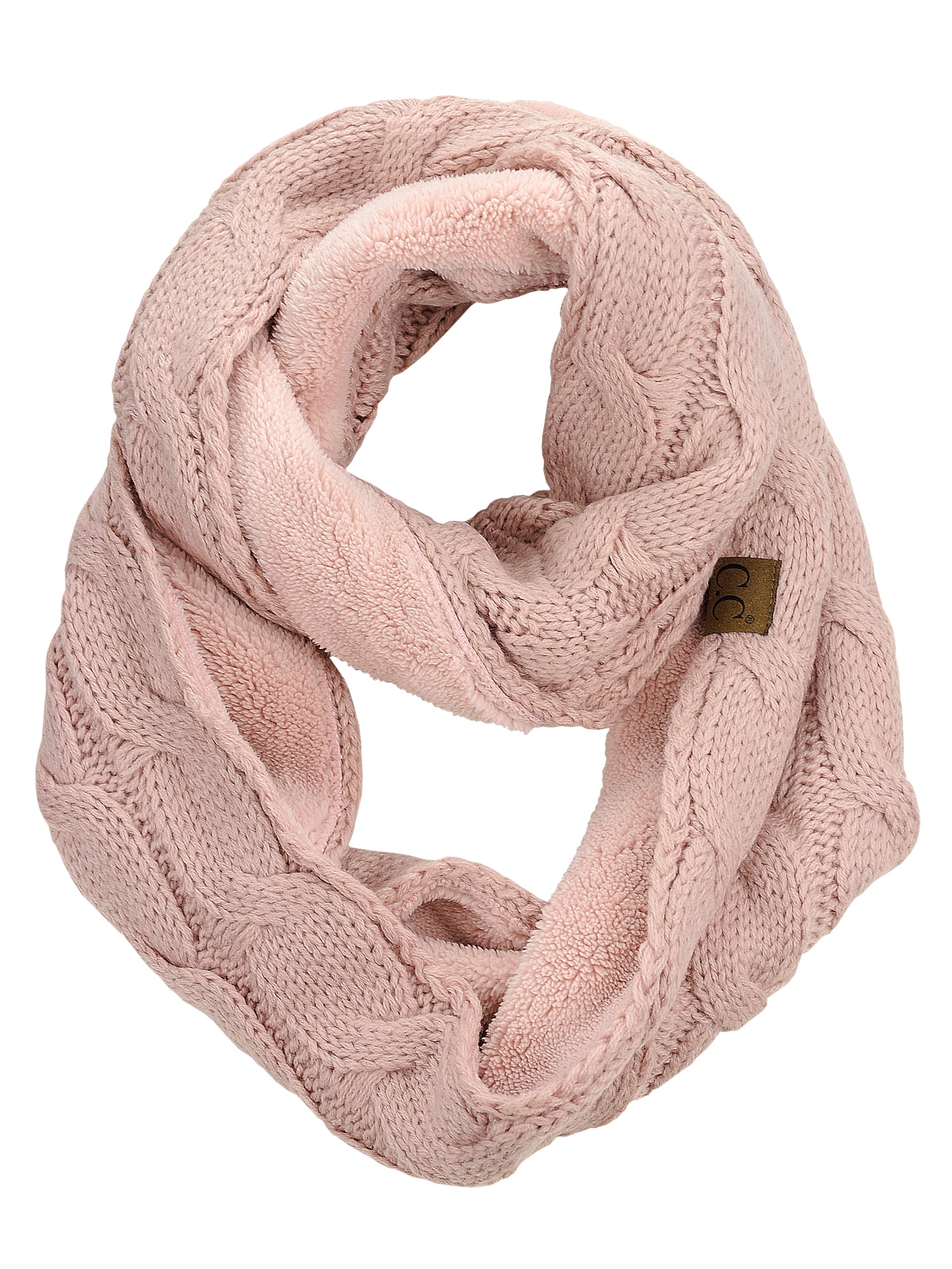 C.C Women's Winter Cable Knit Sherpa Lined Warm Infinity Pullover Scarf ...
