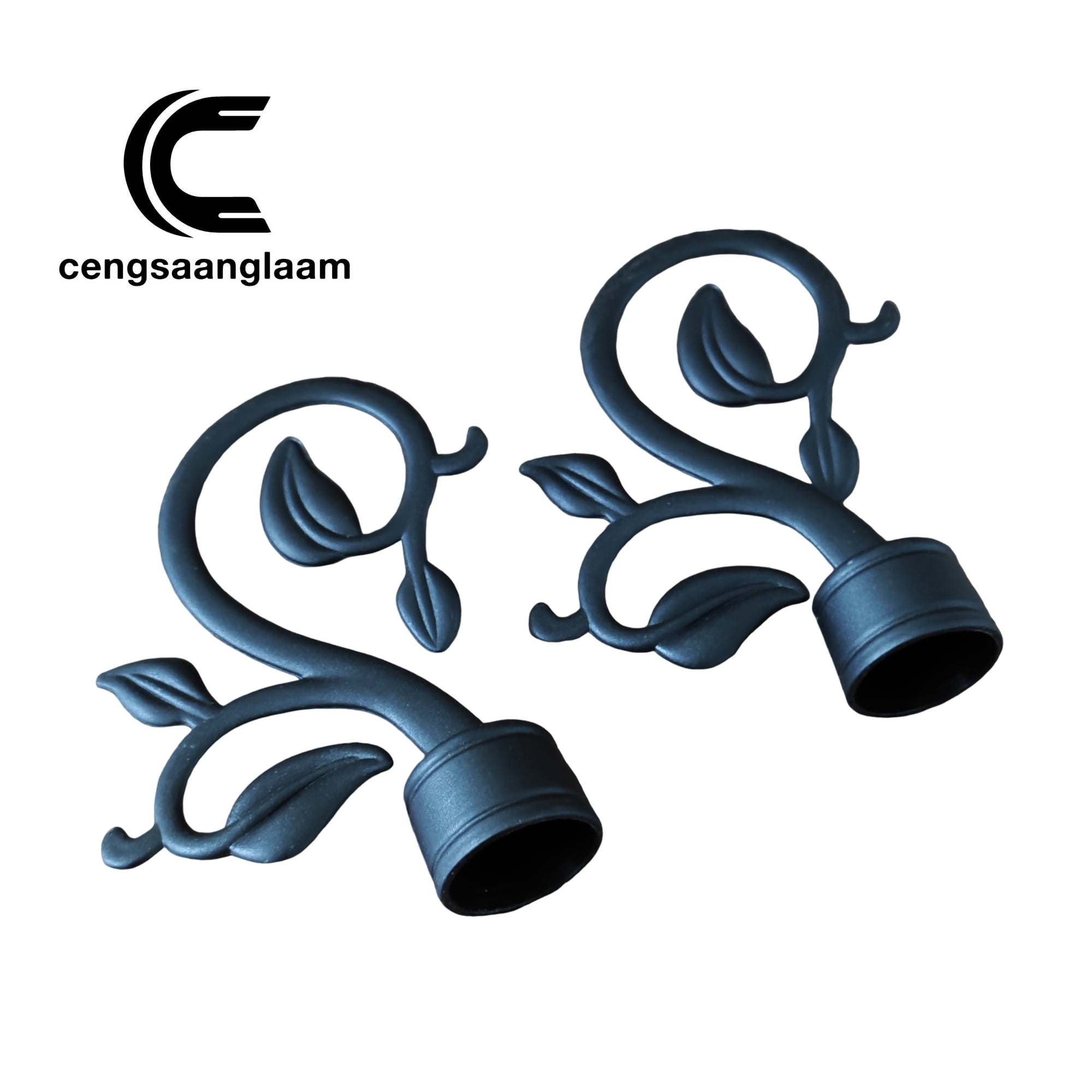 C CENGSAANGLAAM Decorative window finials Black Leaf Design Curtain Rod ...
