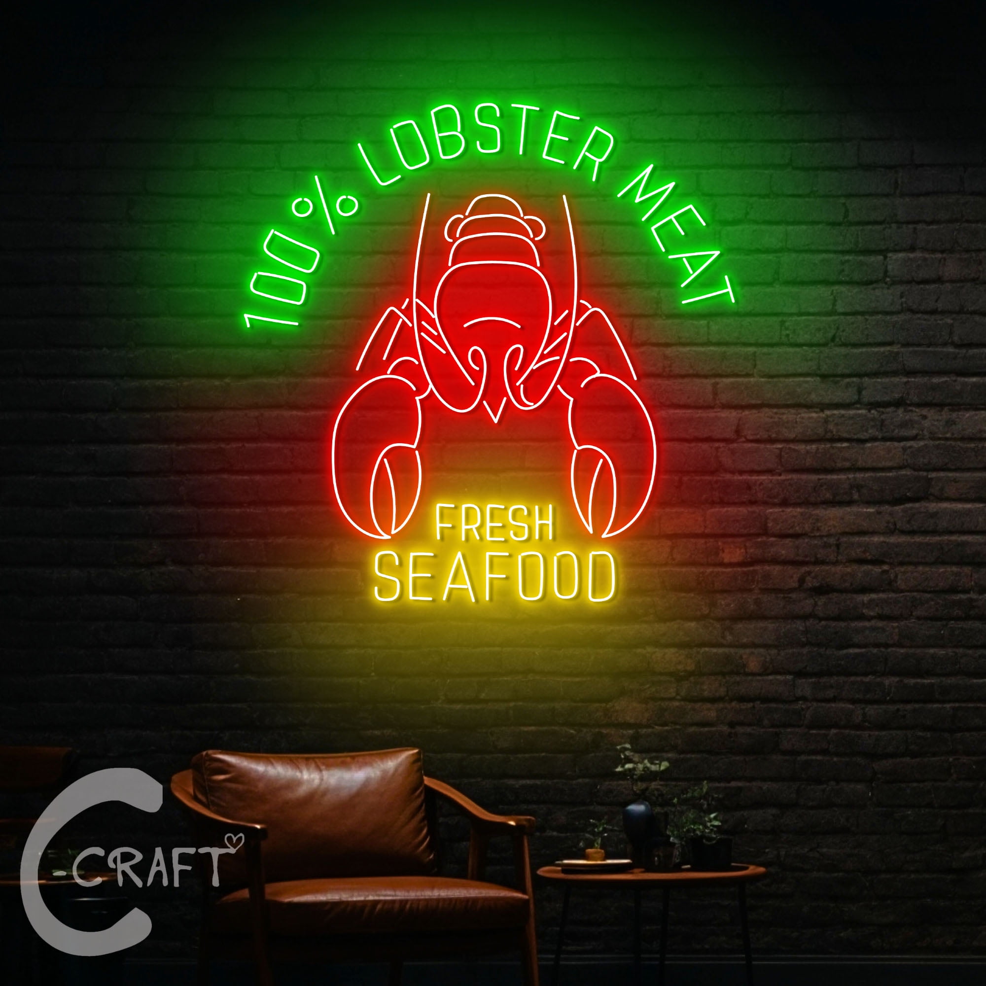 C-CRAFT 100% Lobster Meat Neon Led Light Up 35 inch for Lobster Shop ...