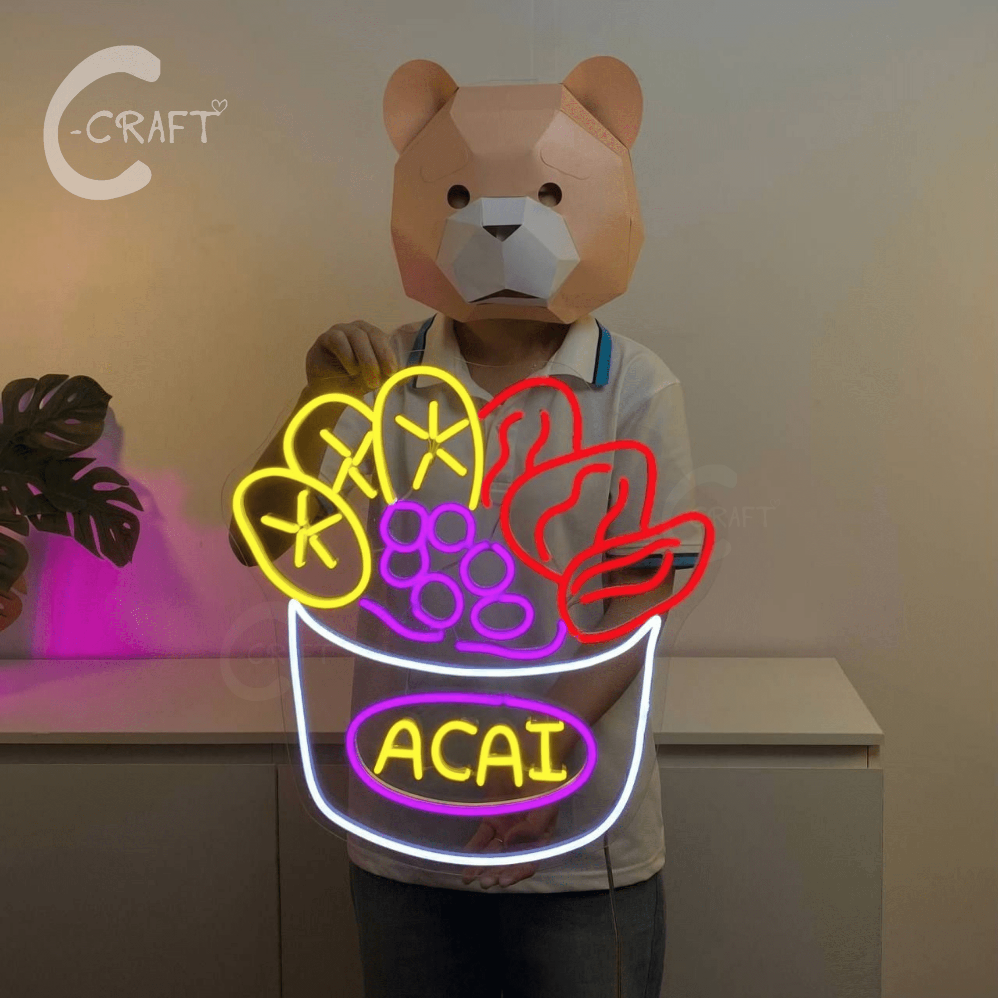 C-CRAFT Acai Bowl Neon Sign Led Light Up 40 inch for Kitchen Wall Art ...