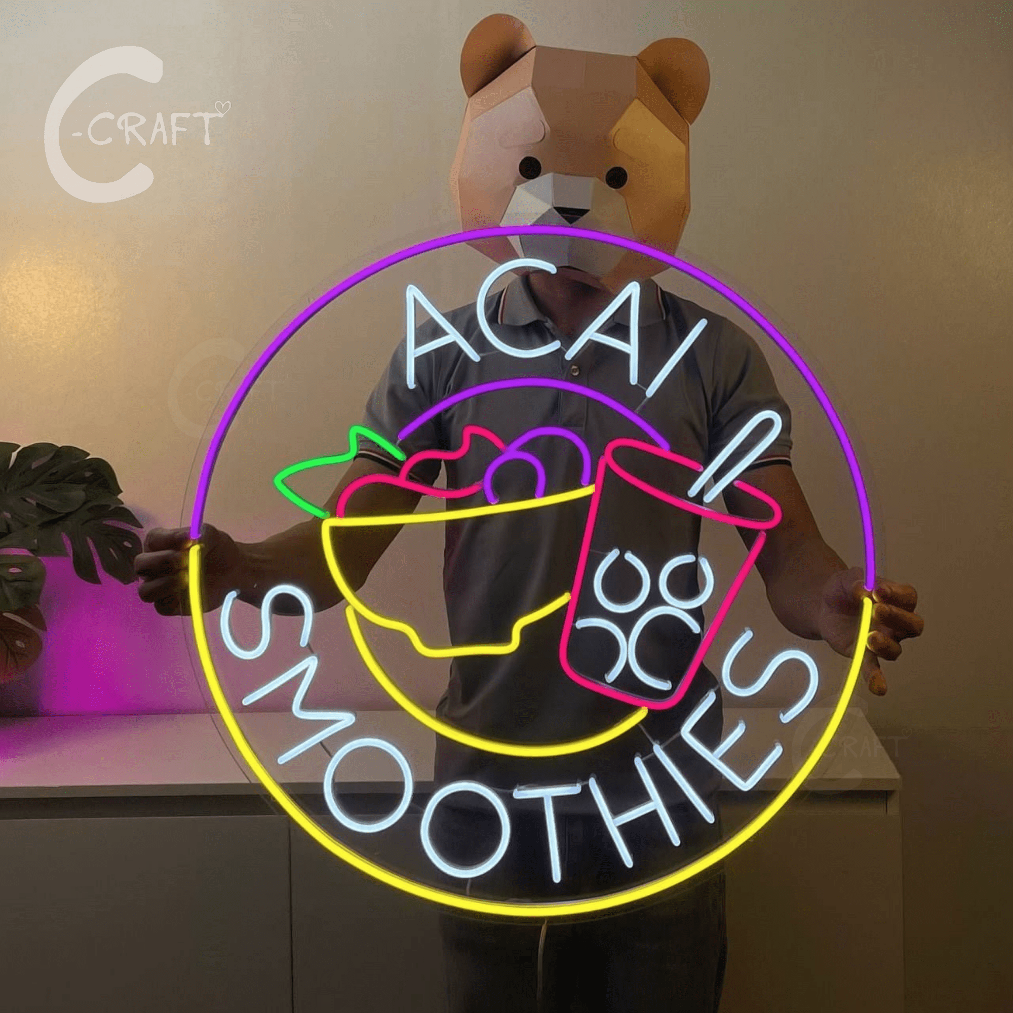 C-CRAFT Acai Smoothies Neon Sign Led Light Up 27 inch for Acai Smoothie ...