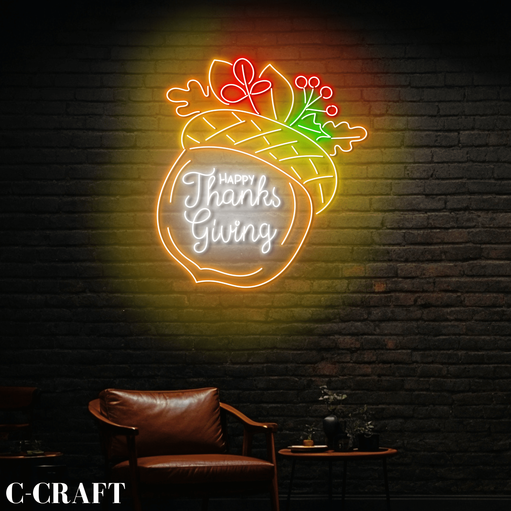 C-CRAFT Acorn Nut Thanksgiving Neon Sign LED Light Acrylic Wall ...
