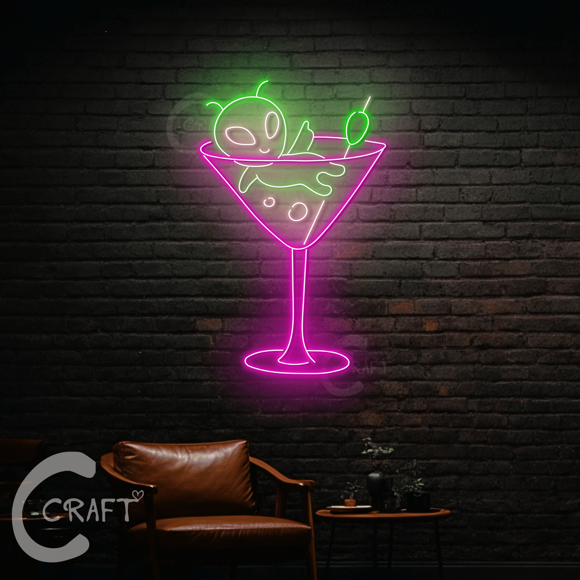 C-CRAFT Alien Cocktail Neon Sign Led Light Up 20 inch for Bar Pub Wall ...
